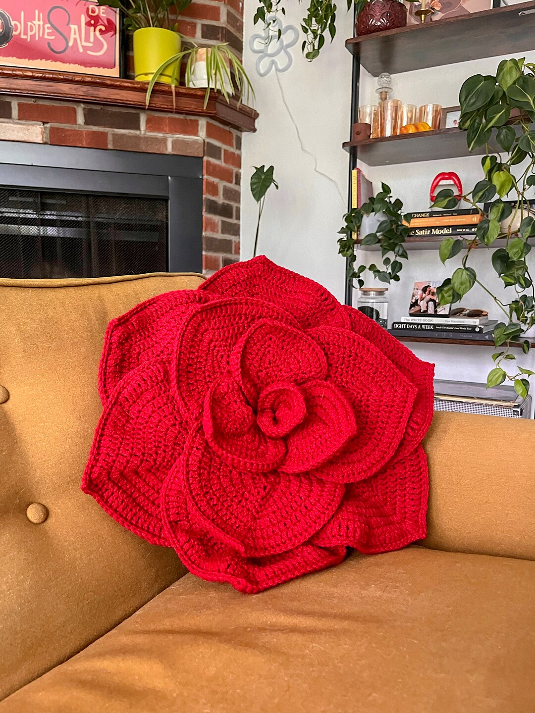 Crocheted Rose Pillow - Etsy
