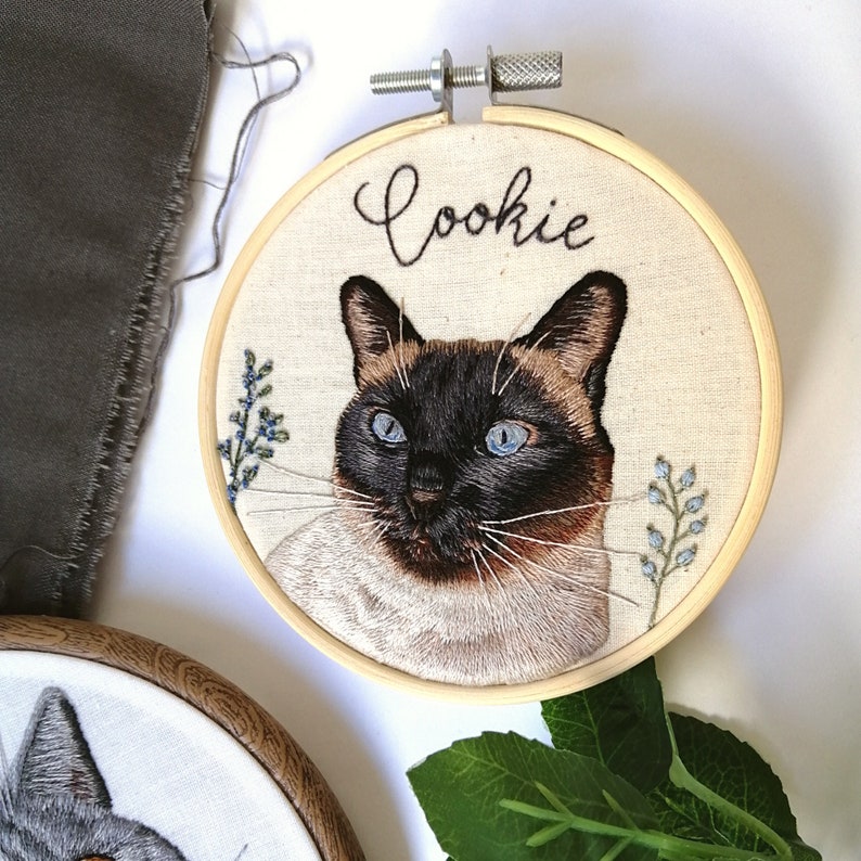 Embroidered Cat Portrait, Custom Pet Portrait, Cat Embroidery, Cat ...