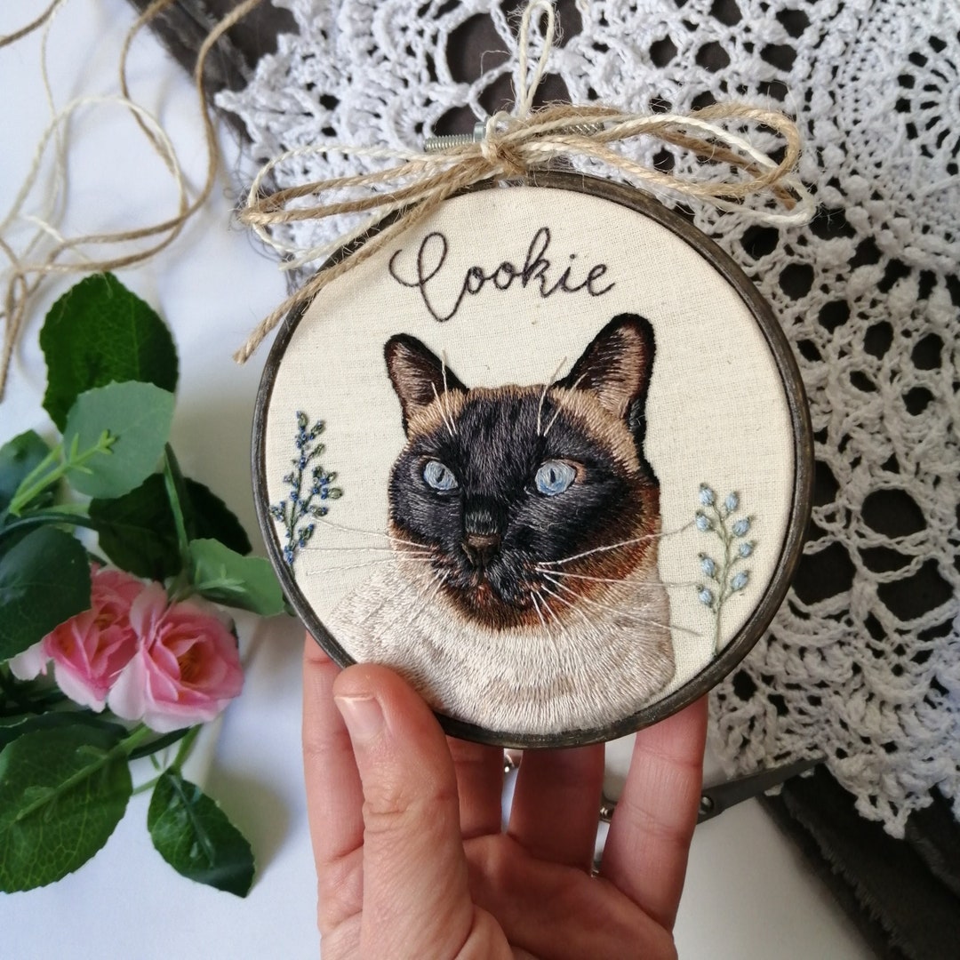 Embroidered Cat Portrait. Custom Portrait, Cat Lover Gift, Pet Portrait ...