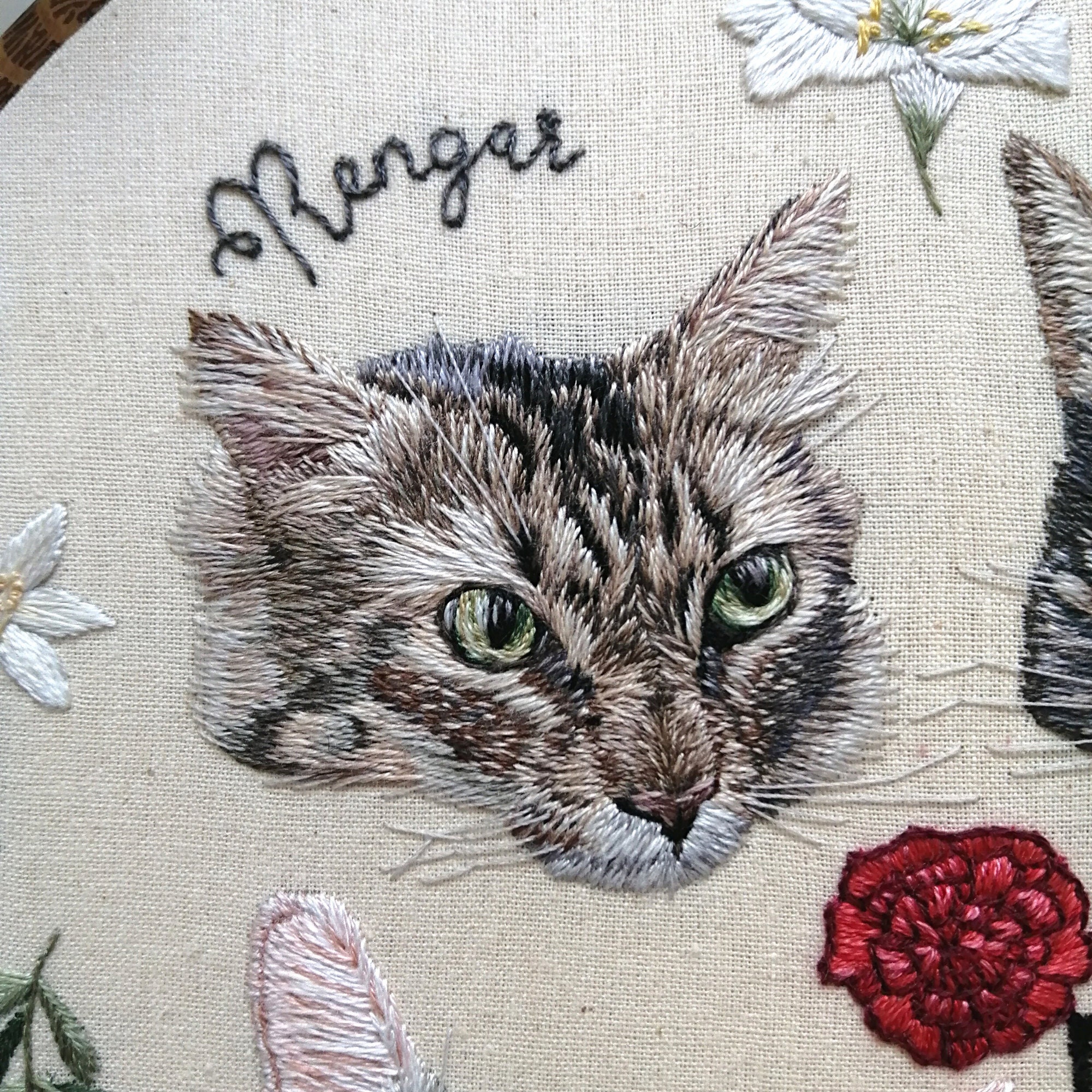 Embroidered Cat Portrait, Custom Pet Portrait, Cat Embroidery, Cat ...
