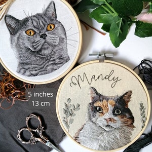 Embroidered Cat Portrait, Custom Pet Portrait, Cat Embroidery, Cat ...