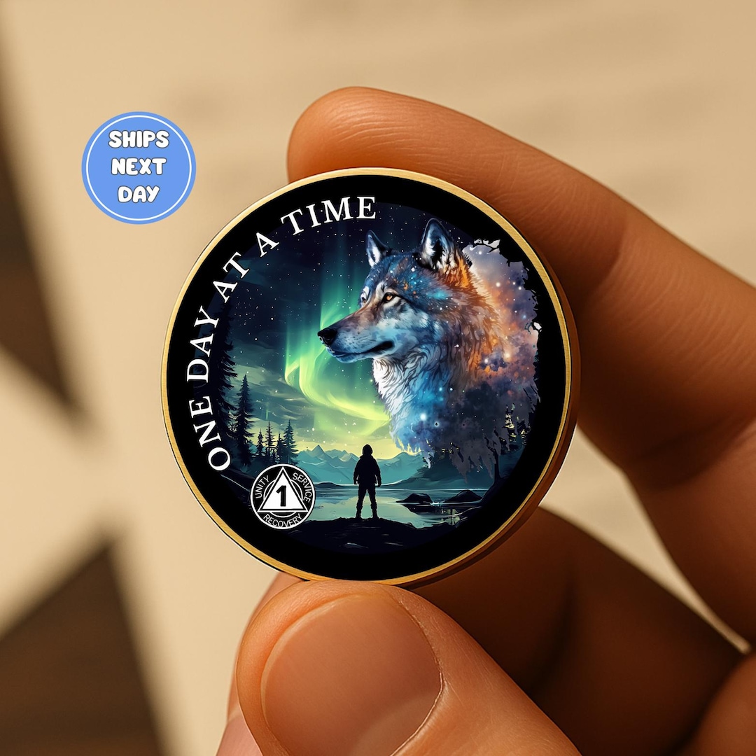 Personalized Sobriety Coin Any Year | Wolf's Path AA Chip | Custom ...