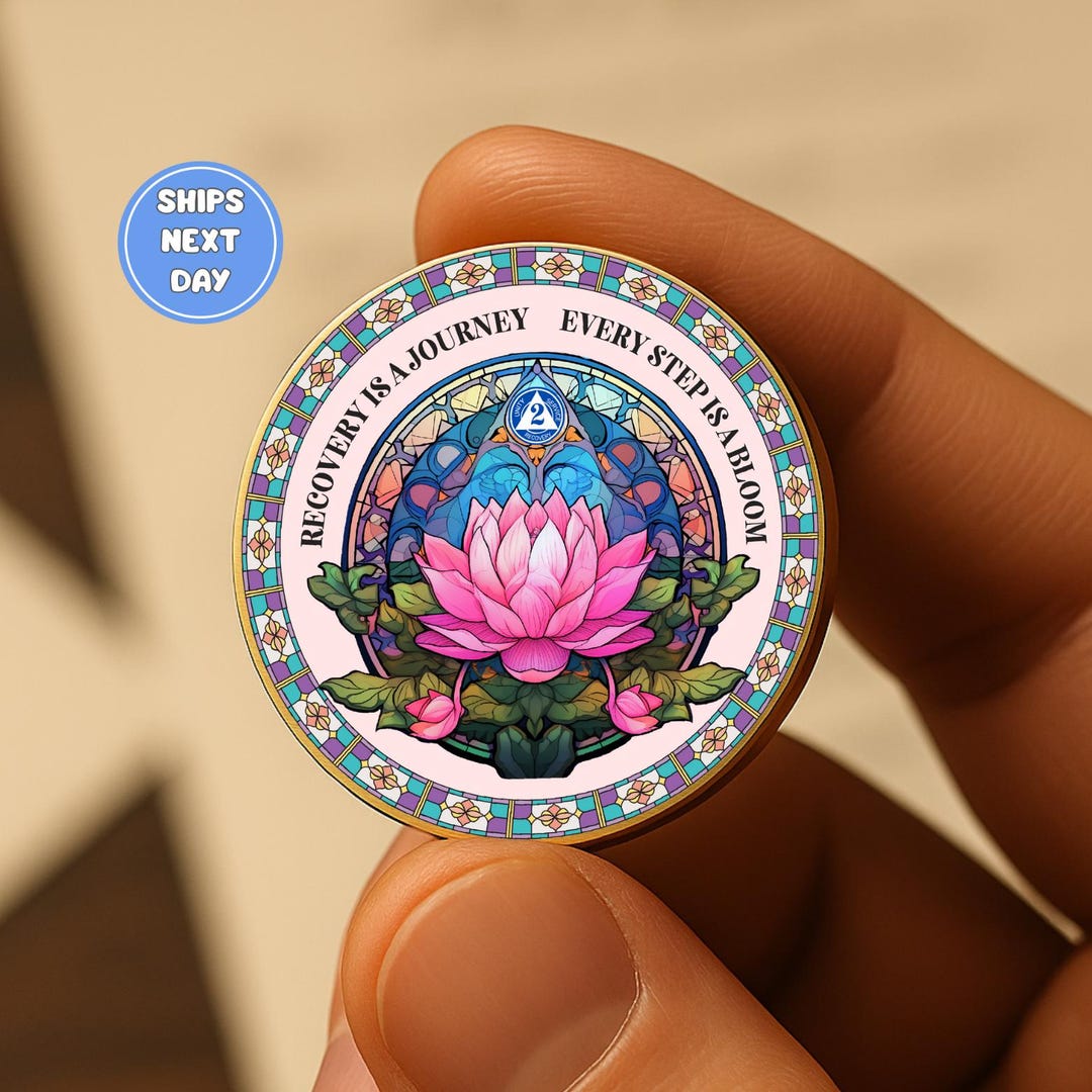 Personalized Sobriety Coin With Lotus | Personalized AA Recovery Chip ...