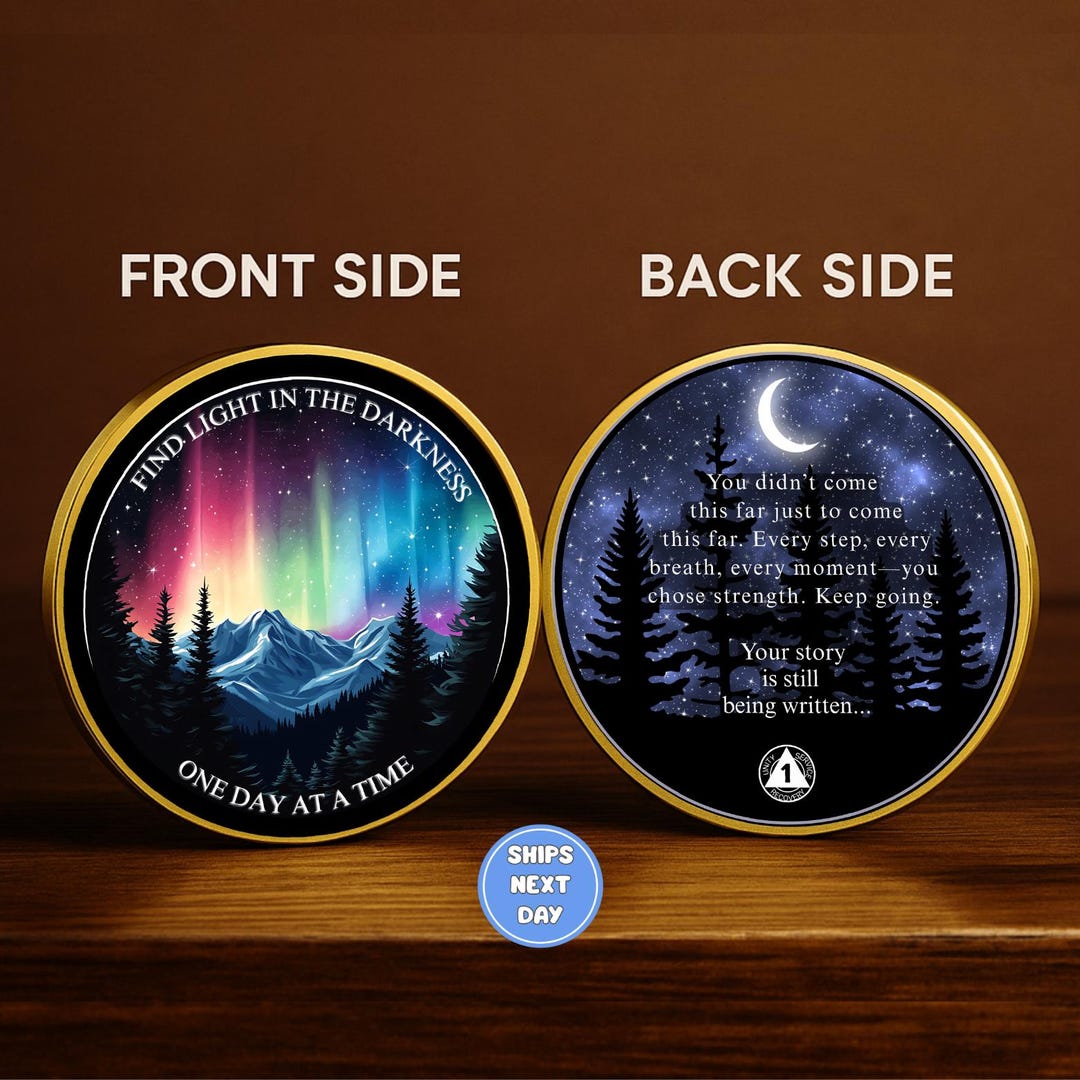 Personalized Sobriety Coin Any Year | Northern Lights AA Chip | Custom ...