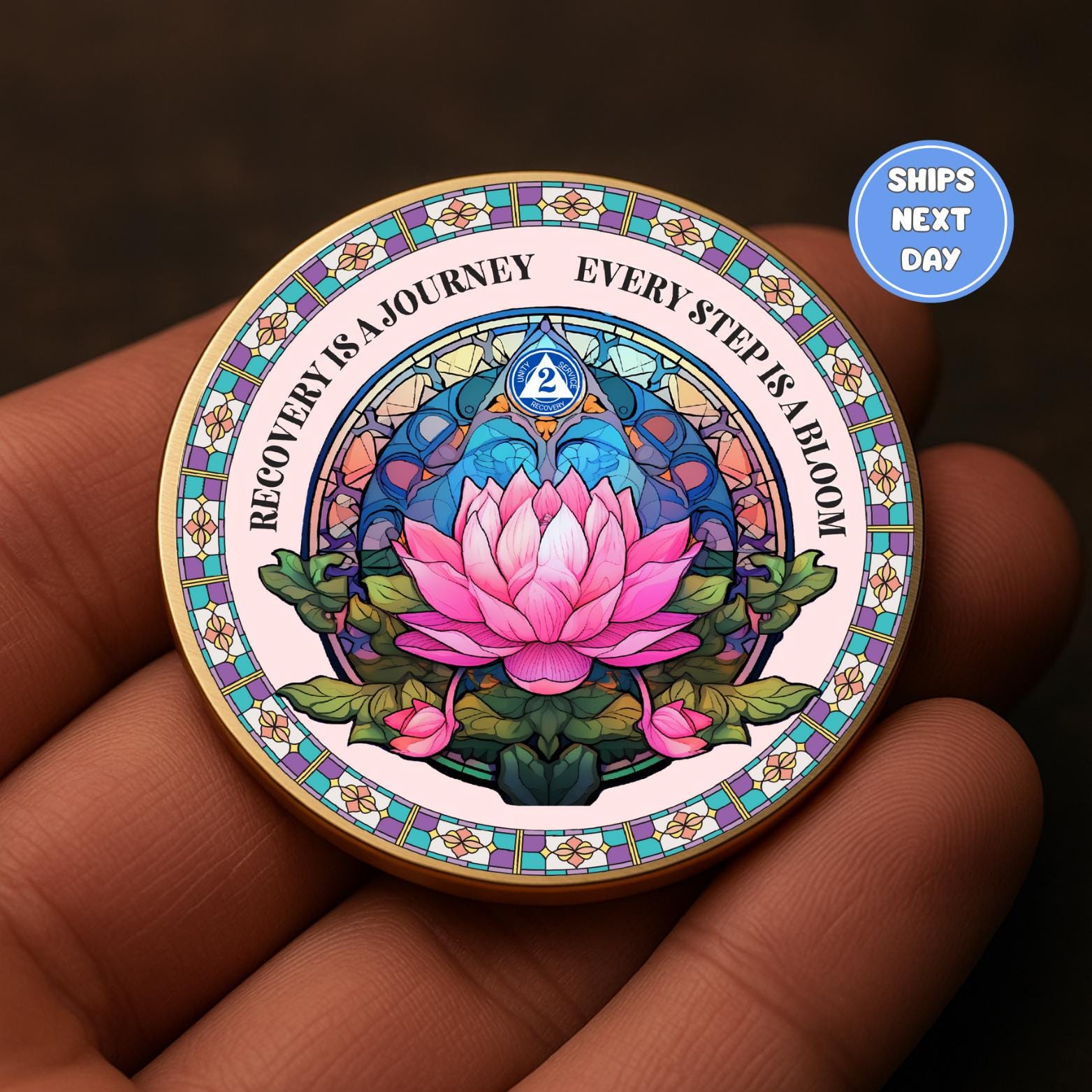 Personalized Sobriety Coin With Lotus | Personalized AA Recovery Chip ...