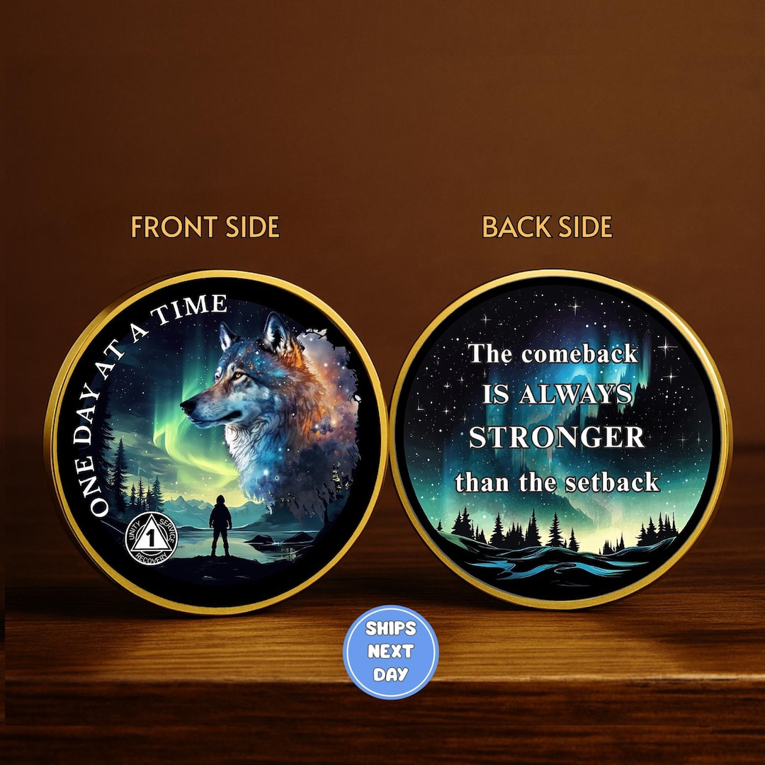Personalized Sobriety Coin Any Year | Wolf's Path AA Chip | Custom ...