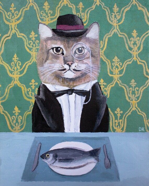 Dapper Cat Herbert Print Pop Surrealism Lowbrow Acrylic | Etsy