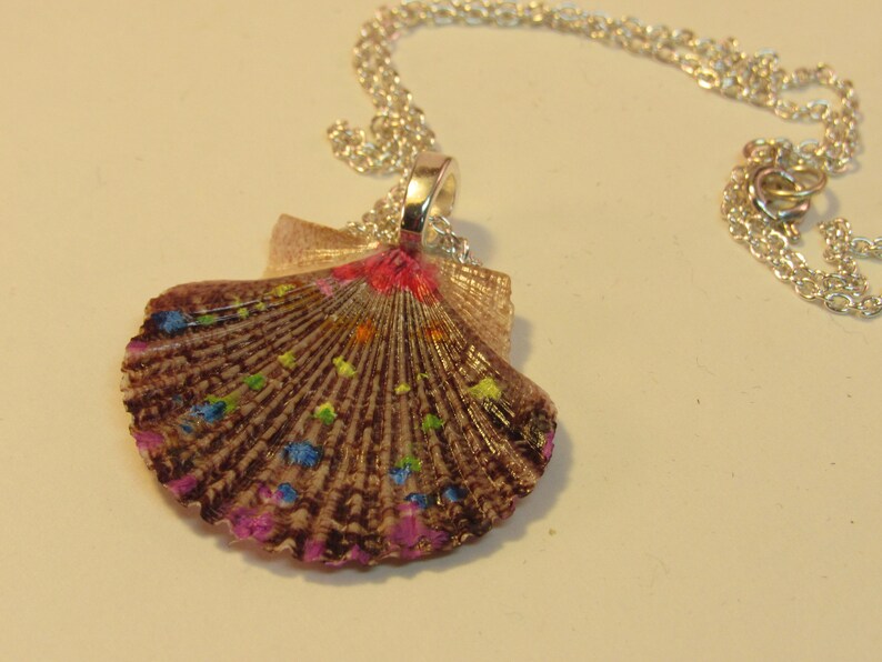 Hand Painted Shell Pendant Necklace, Rainbow Clouds, Original Signed ...