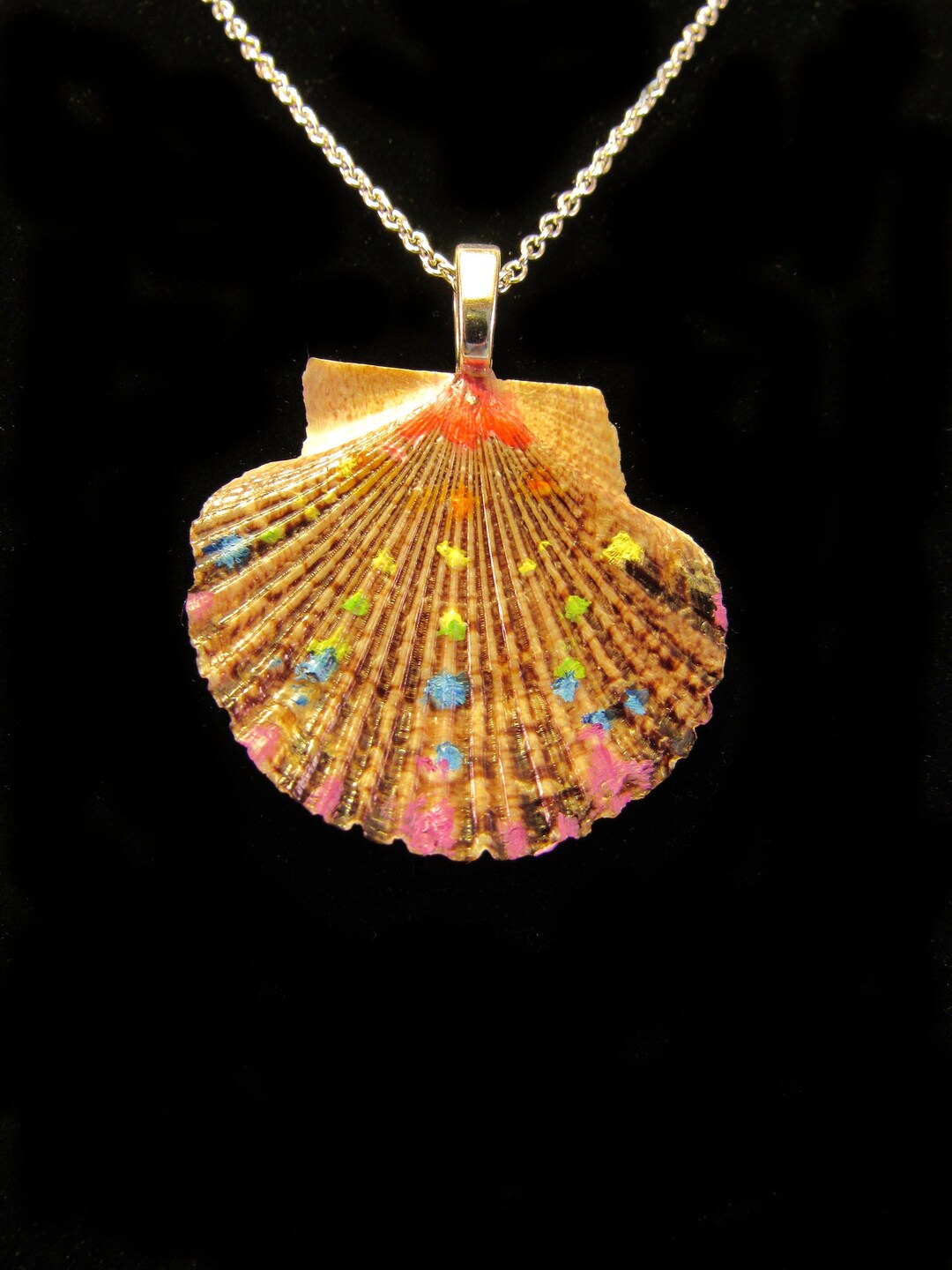 Hand Painted Shell Pendant Necklace, Rainbow Clouds, Original Signed ...
