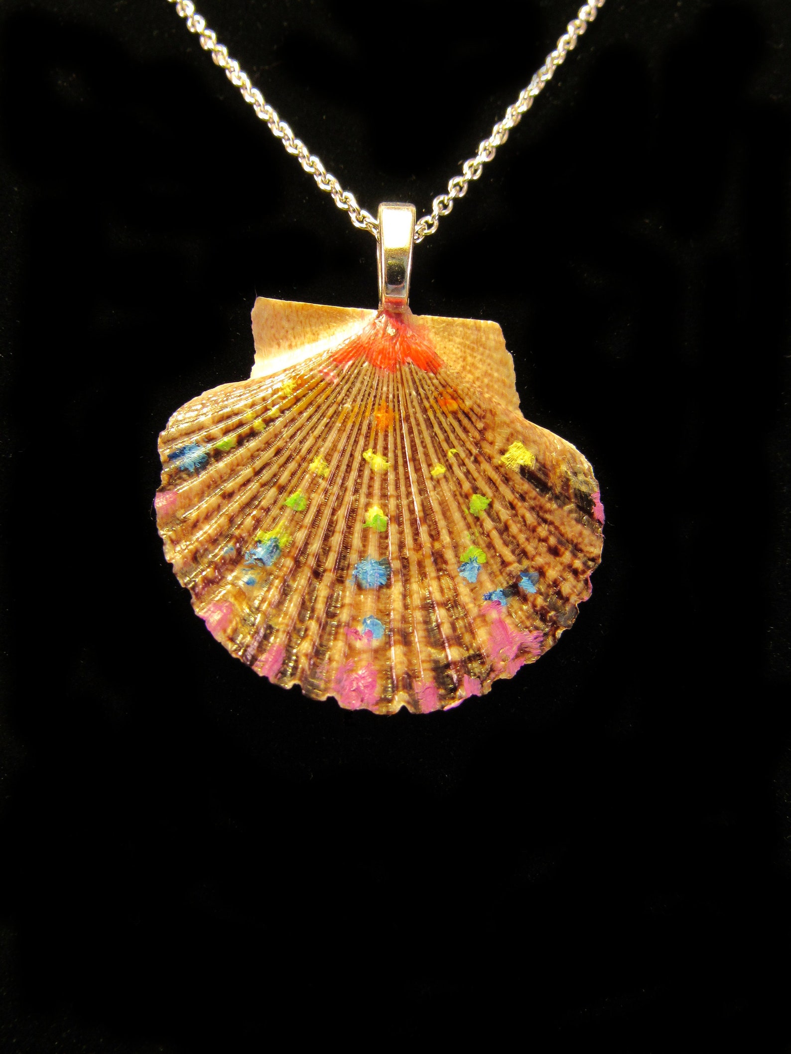 Hand Painted Shell Pendant Necklace, Rainbow Clouds, Original Signed ...