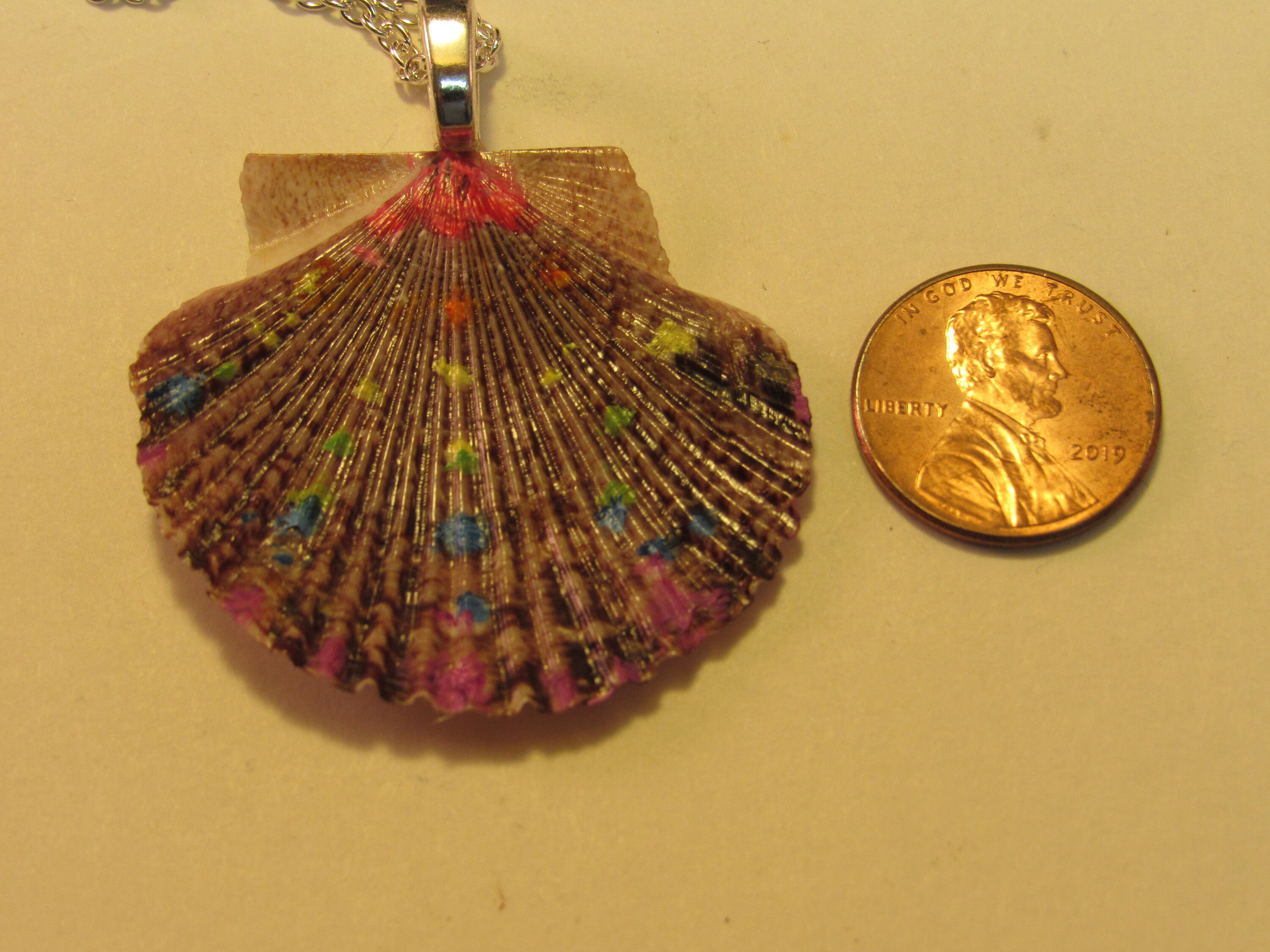 Hand Painted Shell Pendant Necklace, Rainbow Clouds, Original Signed ...