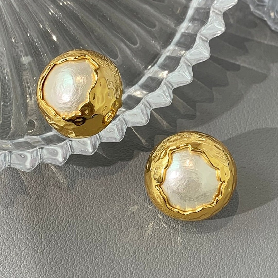 Gold Rim Earring,gold Pearl Earrings,large Pearl Earrings,large Pearl ...