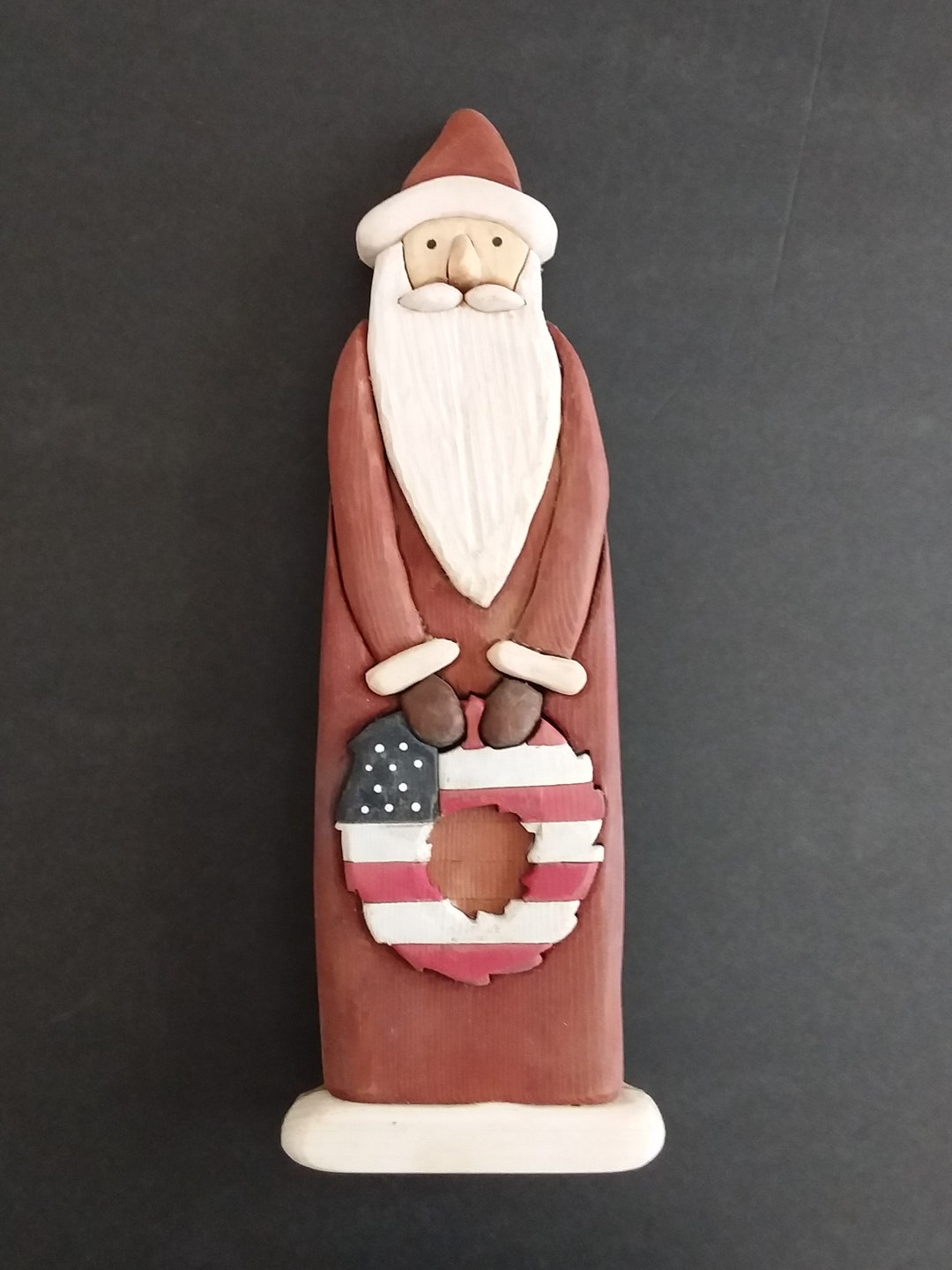 Vintage Wooden Santa With Flag Figurine, Christmas Decor, Christmas ...