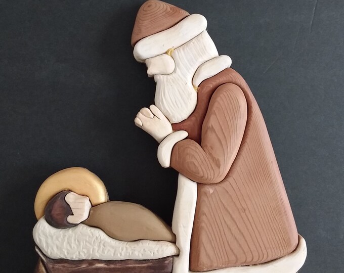 Wooden Santa and Baby Jesus, Santa Figurine, Christmas Decor, Christmas ...