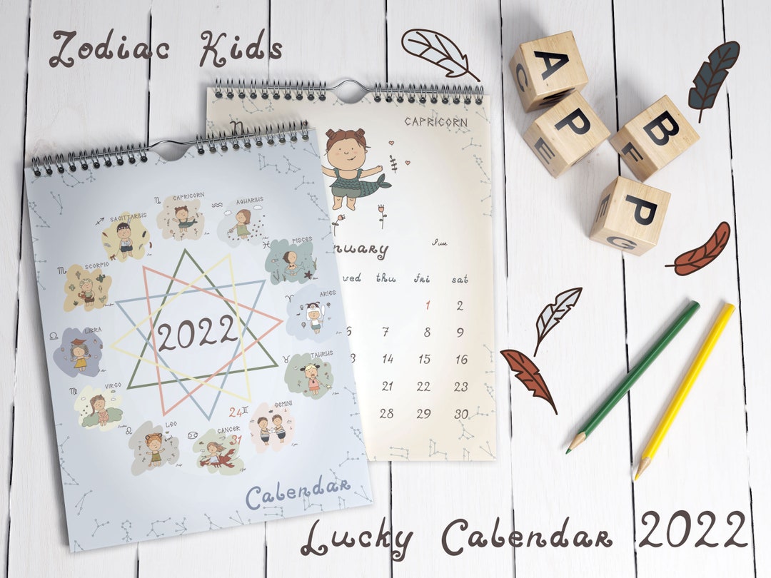 Printable Zodiac Kids Lucky Calendar 2022, Digital Files Pdf Png Jpeg ...