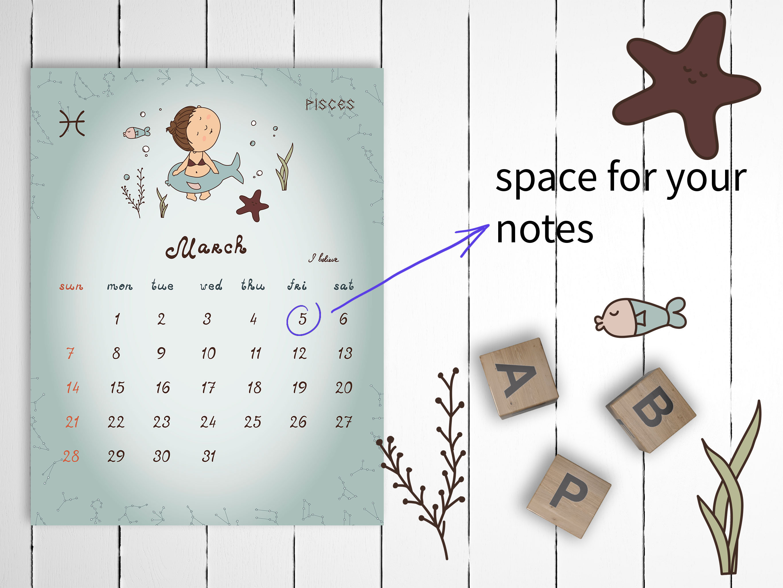 Printable Zodiac Kids Lucky Calendar 2022, Digital Files Pdf Png Jpeg ...