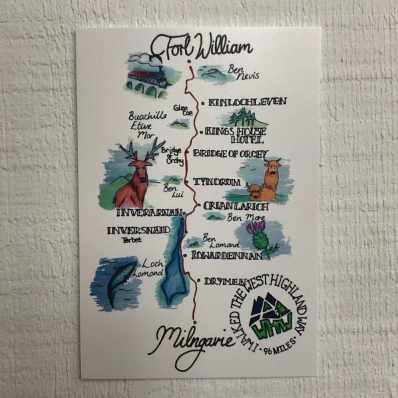 WHW West Highland Way Postcard Hand Drawn Route Map Milngavie - Etsy Canada
