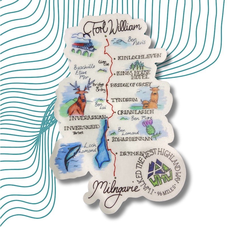 WHW West Highland Way Sticker Hand Drawn Route Map Milngavie - Etsy
