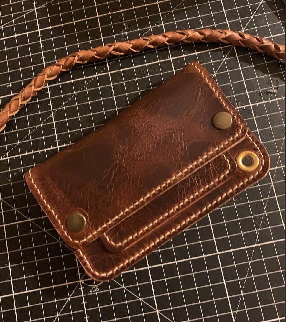 Handmade Leather Trucker Wallet, Wallet With Chain or Braided Lanyard ...