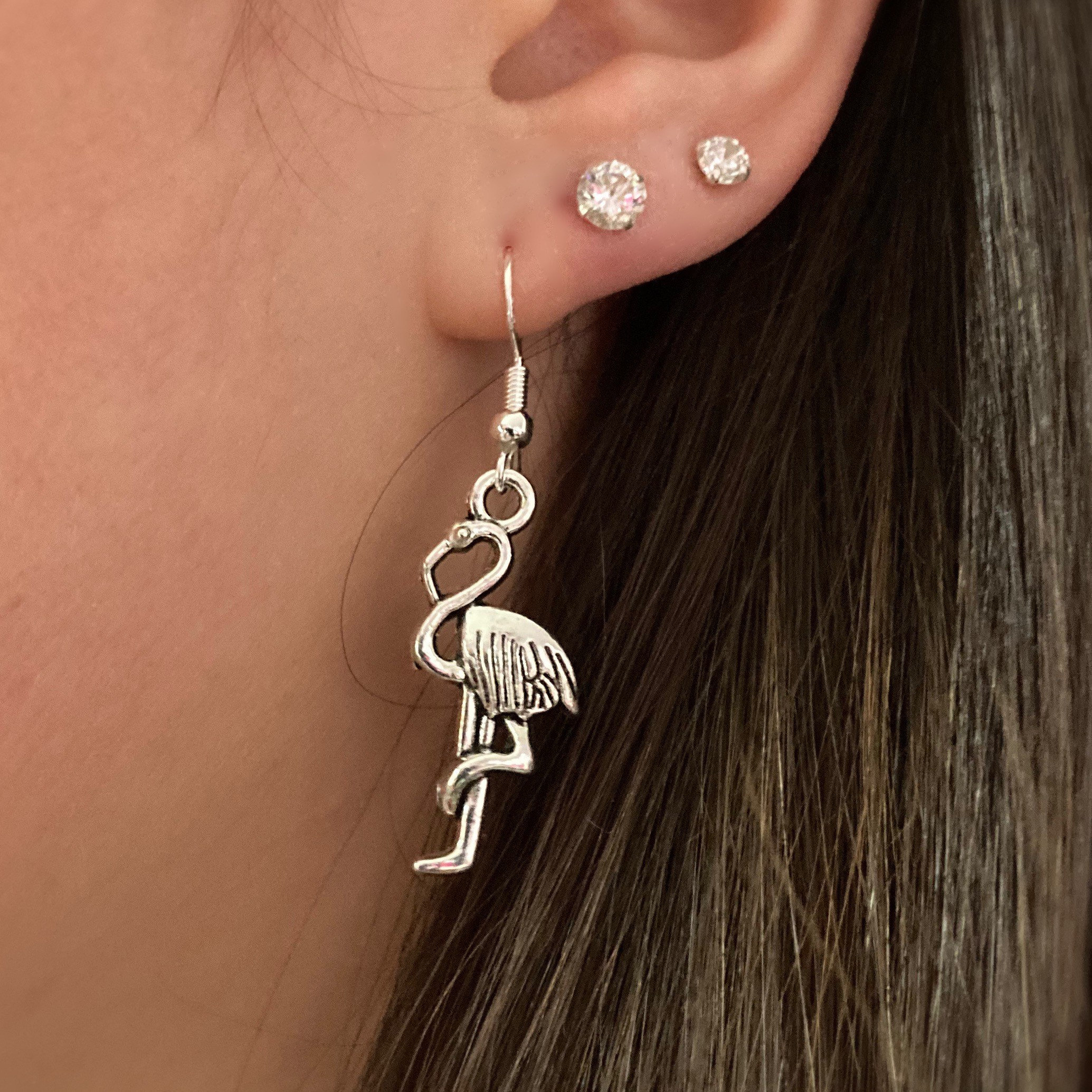 Funky Flamingo Earrings 925 Sterling Silver, Dangling Earrings ...