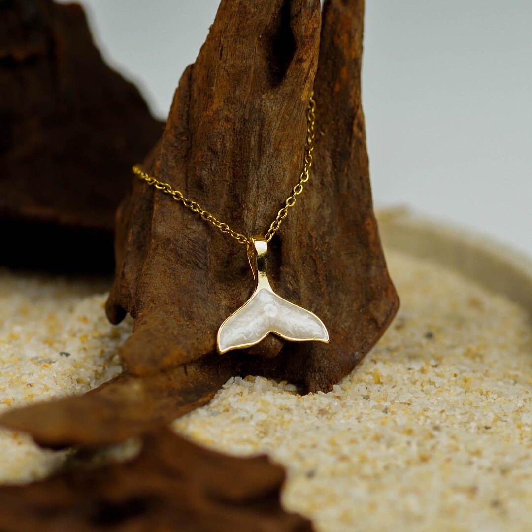 Gold Plated Whale Tail Necklace, Mother of Pearl Stainless Steel ...