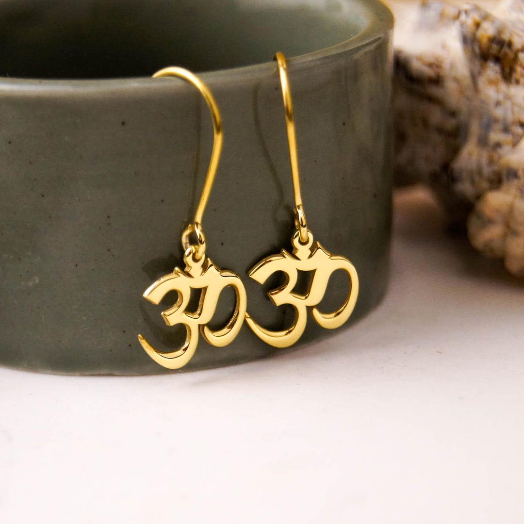 14k-gold Plated Om/aum Earrings, Sterling Silver Spiritual Yoga Jewelry ...