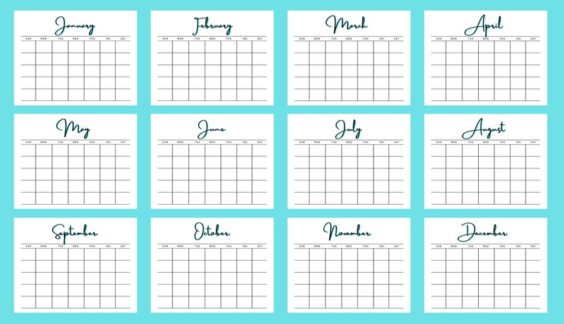 Monthly Blank Calendar | Printable Simple Calendar | 11x8.5 Inches ...