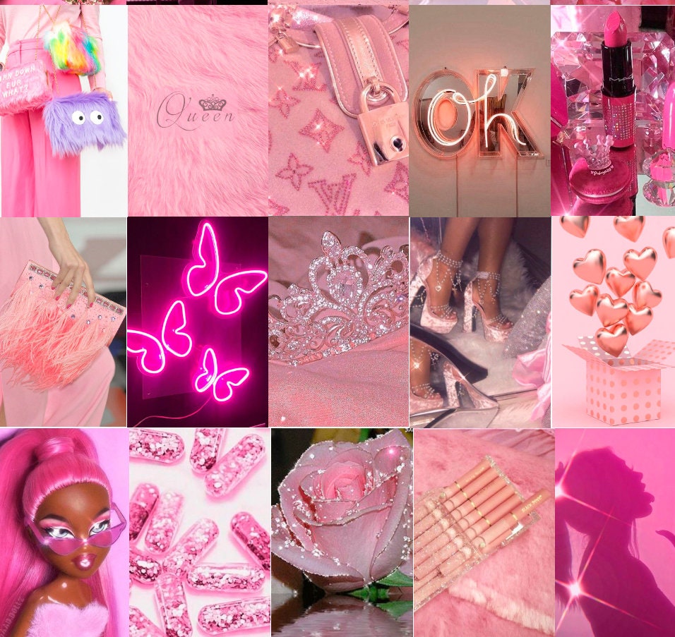 Baddie Aesthetic Wall Collage Kit Pink Photo Wall Kit Dorm Etsy