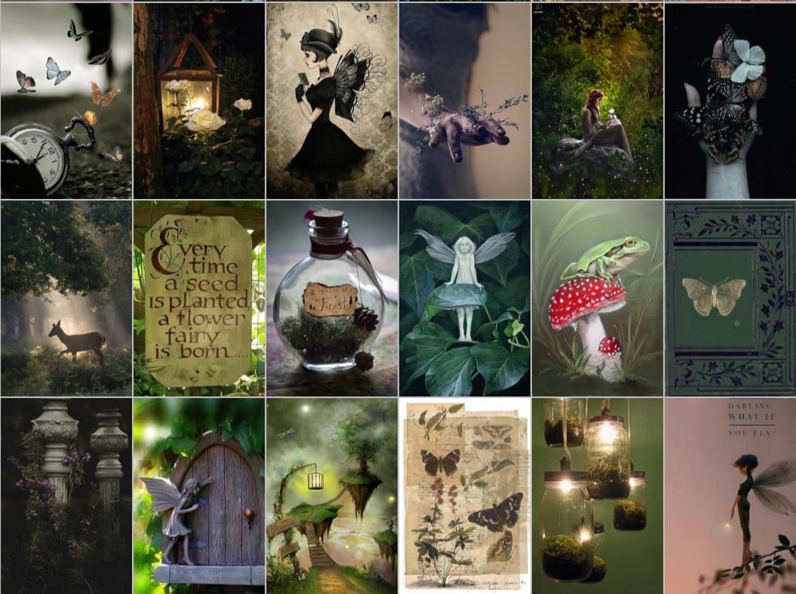 Dark Fairycore Wall Decor Printed Cottagecore Collage Kit Etsy