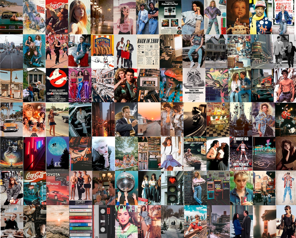 Retro 80s wall collage kit Room decor aesthetic Photo collage | Etsy