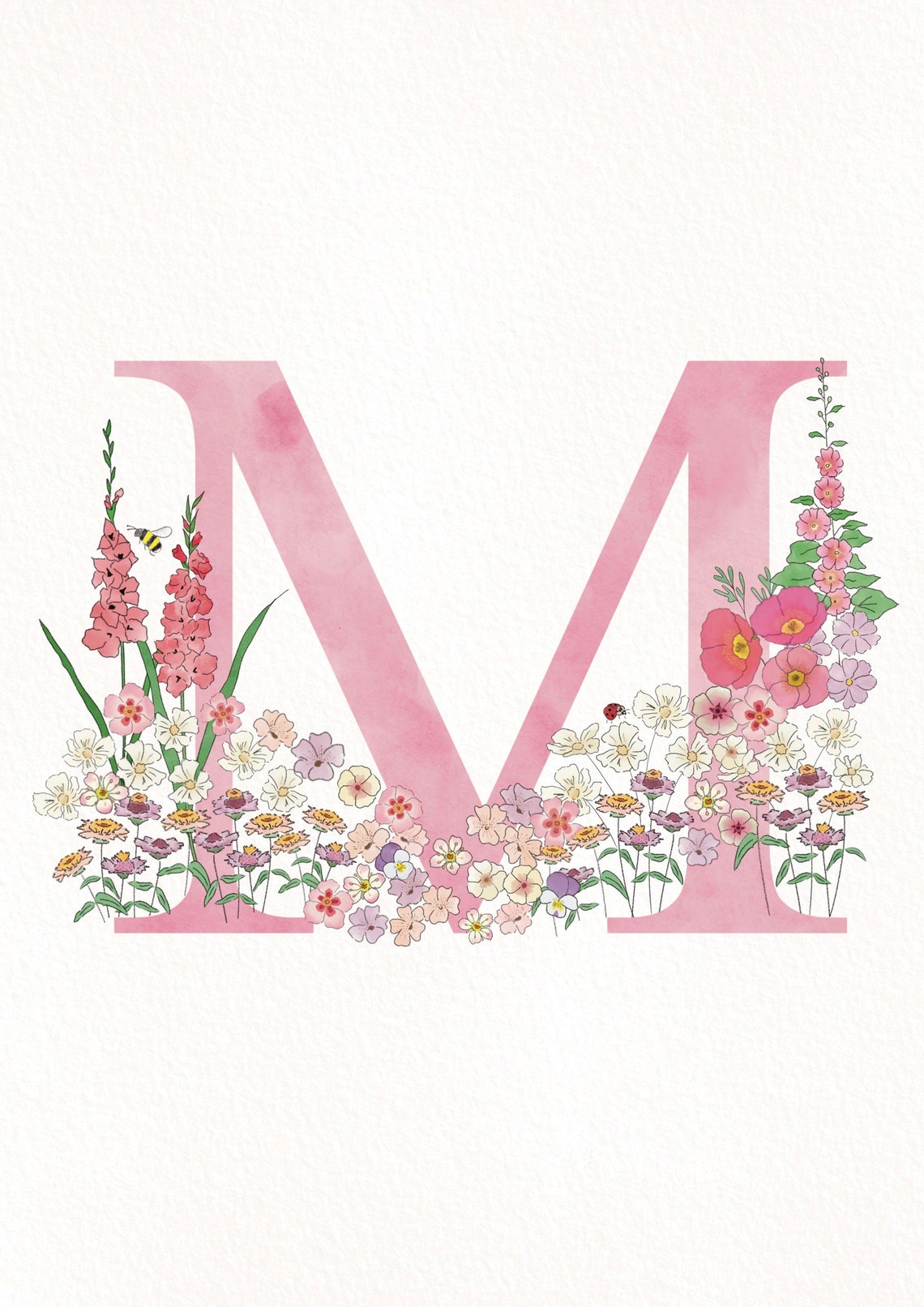 The Initial M Print Floral Print Flower Picture Letter - Etsy