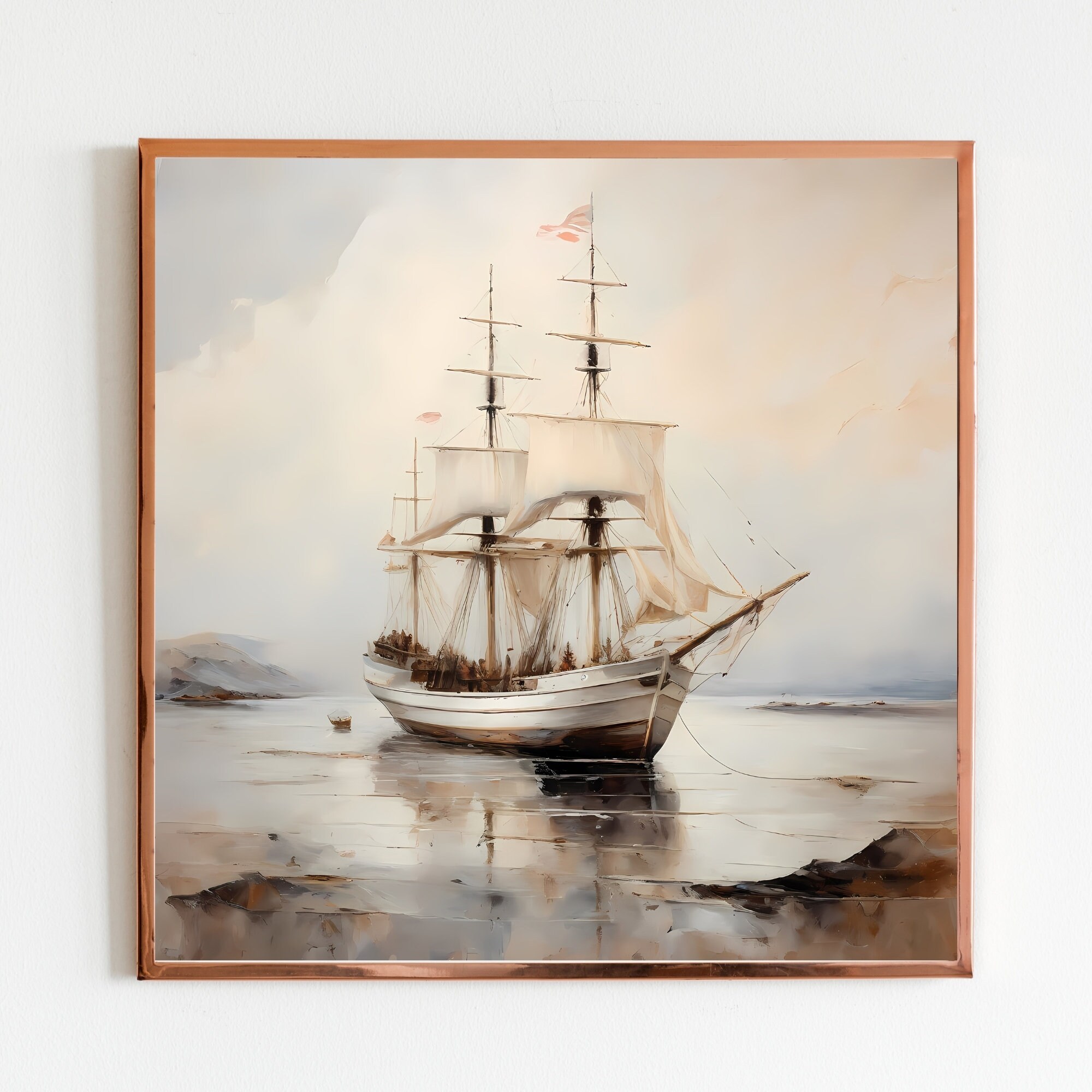 Nautical Ship Art | Vintage Ship Art | Neutral Seascape Print | AI Art ...