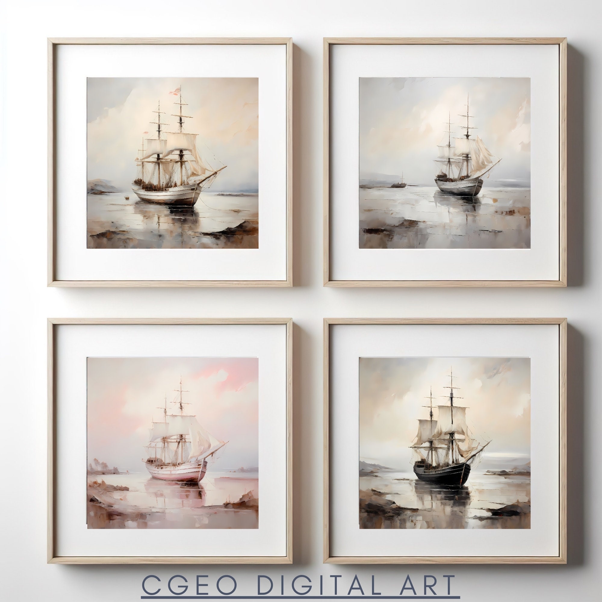 Nautical Ship Art | Vintage Ship Art | Neutral Seascape Print | AI Art ...