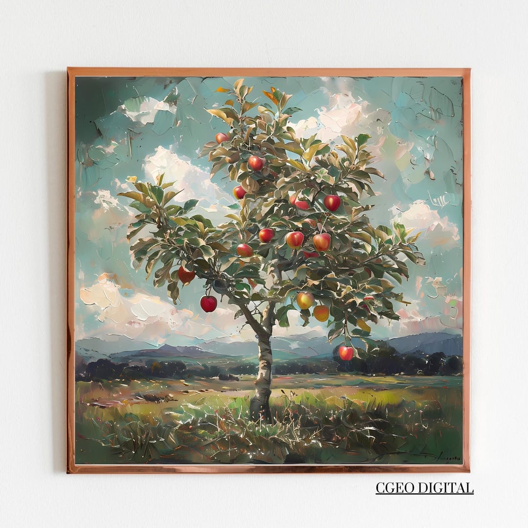 Apple Tree Art | Vintage Apple Tree Print | Rustic Farmhouse Kitchen ...