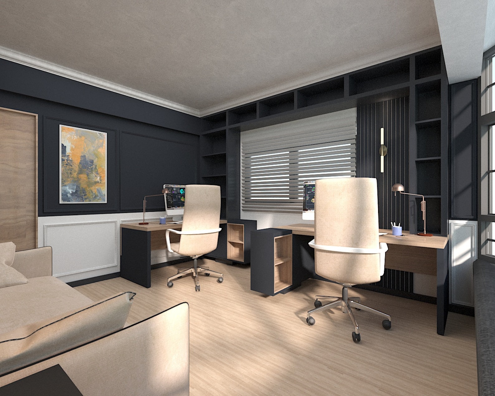 Working Room,office Design,online Interior House 3D Rendering, House ...
