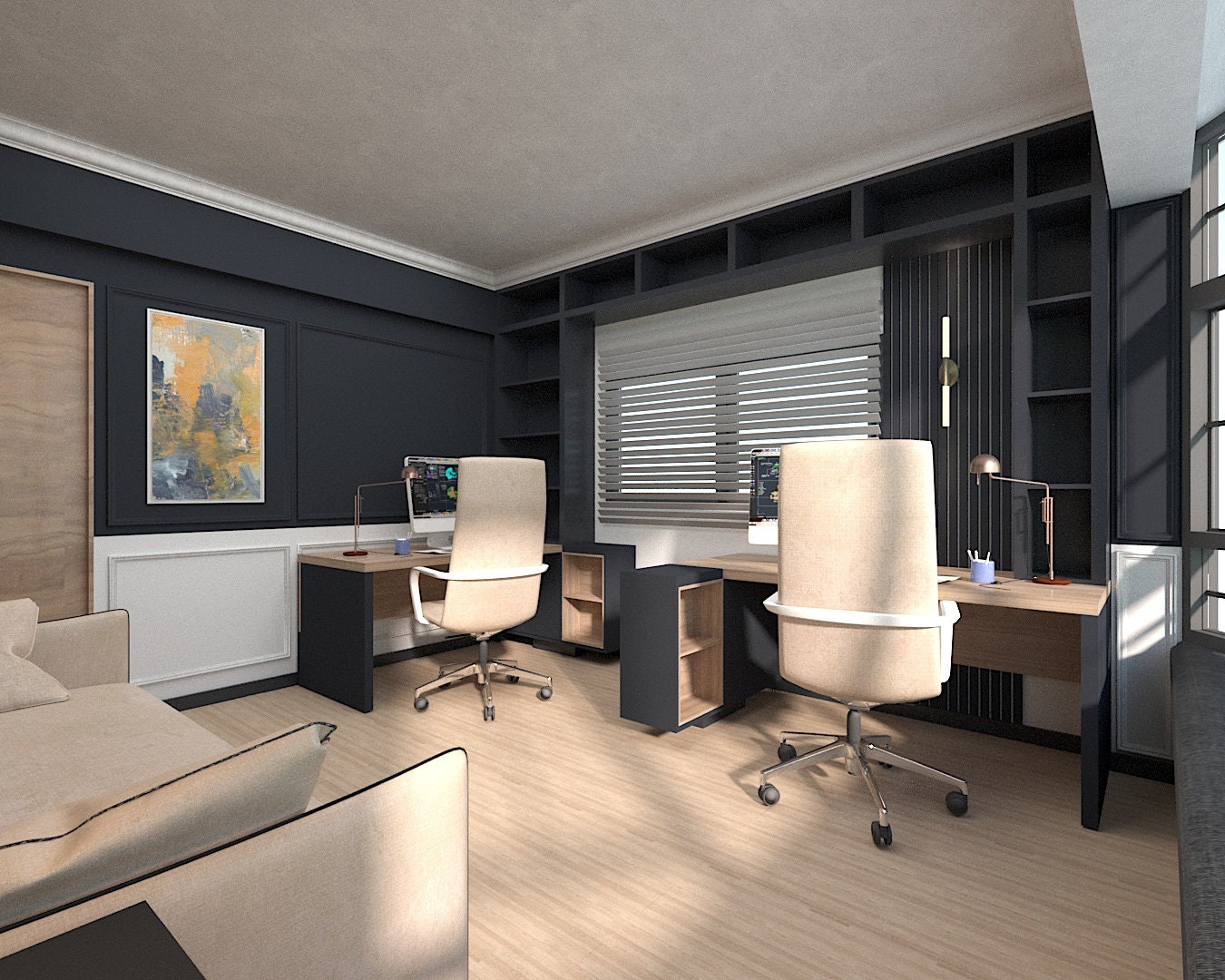 Working Room,office Design,online Interior House 3D Rendering, House ...
