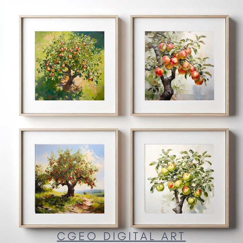 Apple Tree Art Vintage Apple Tree Print Rustic Farmhouse Kitchen Decor ...