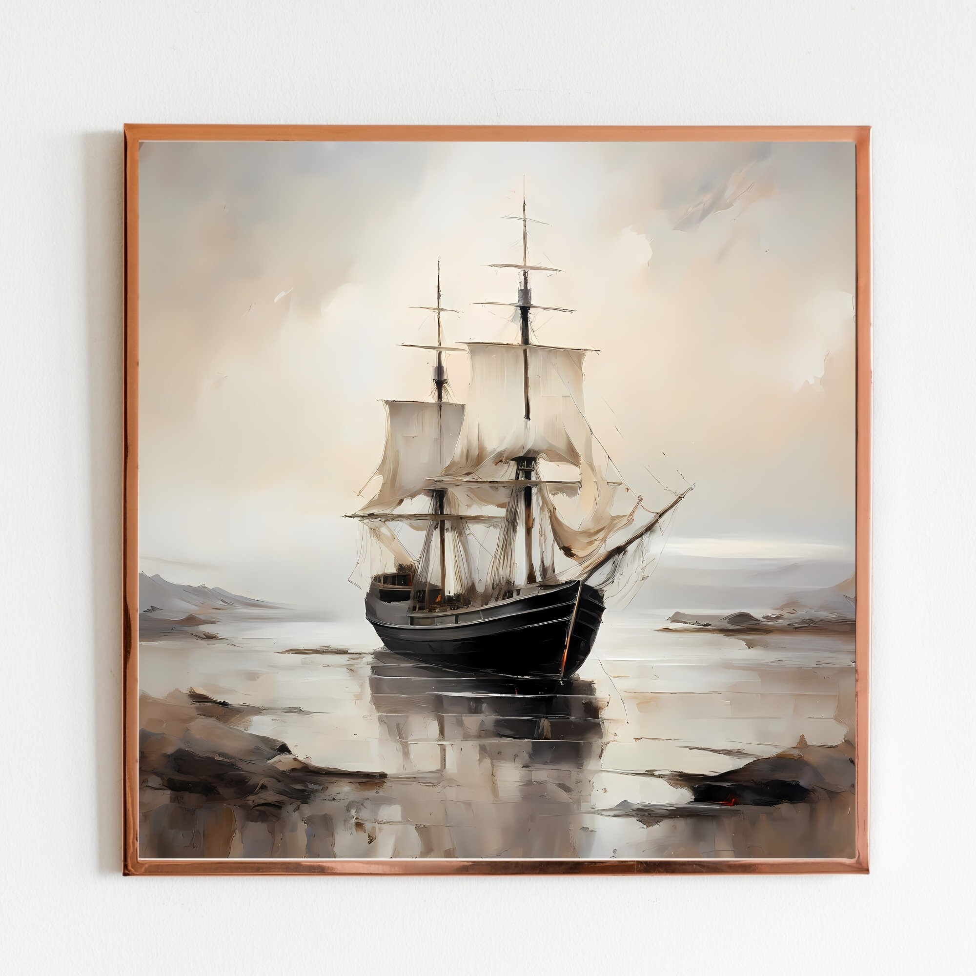 Nautical Ship Art | Vintage Ship Art | Neutral Seascape Print | AI Art ...