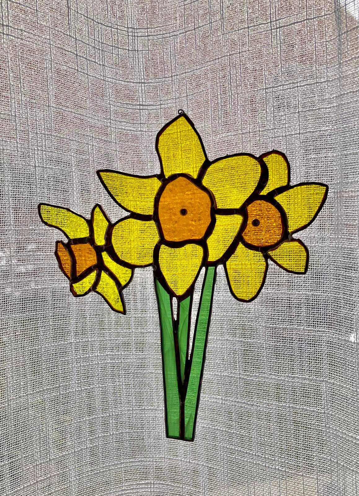 Handmade Stained Glass Daffodils Suncatcher - Etsy UK