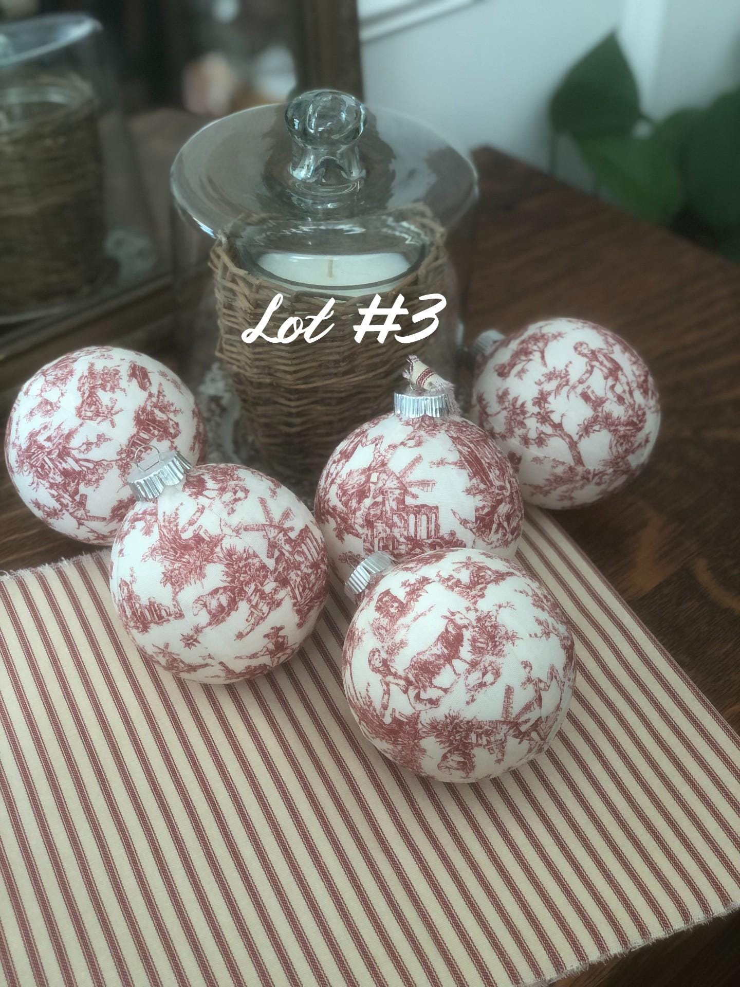 Lot #2 and 3: Red and Cream Toile Christmas Ornaments - Etsy