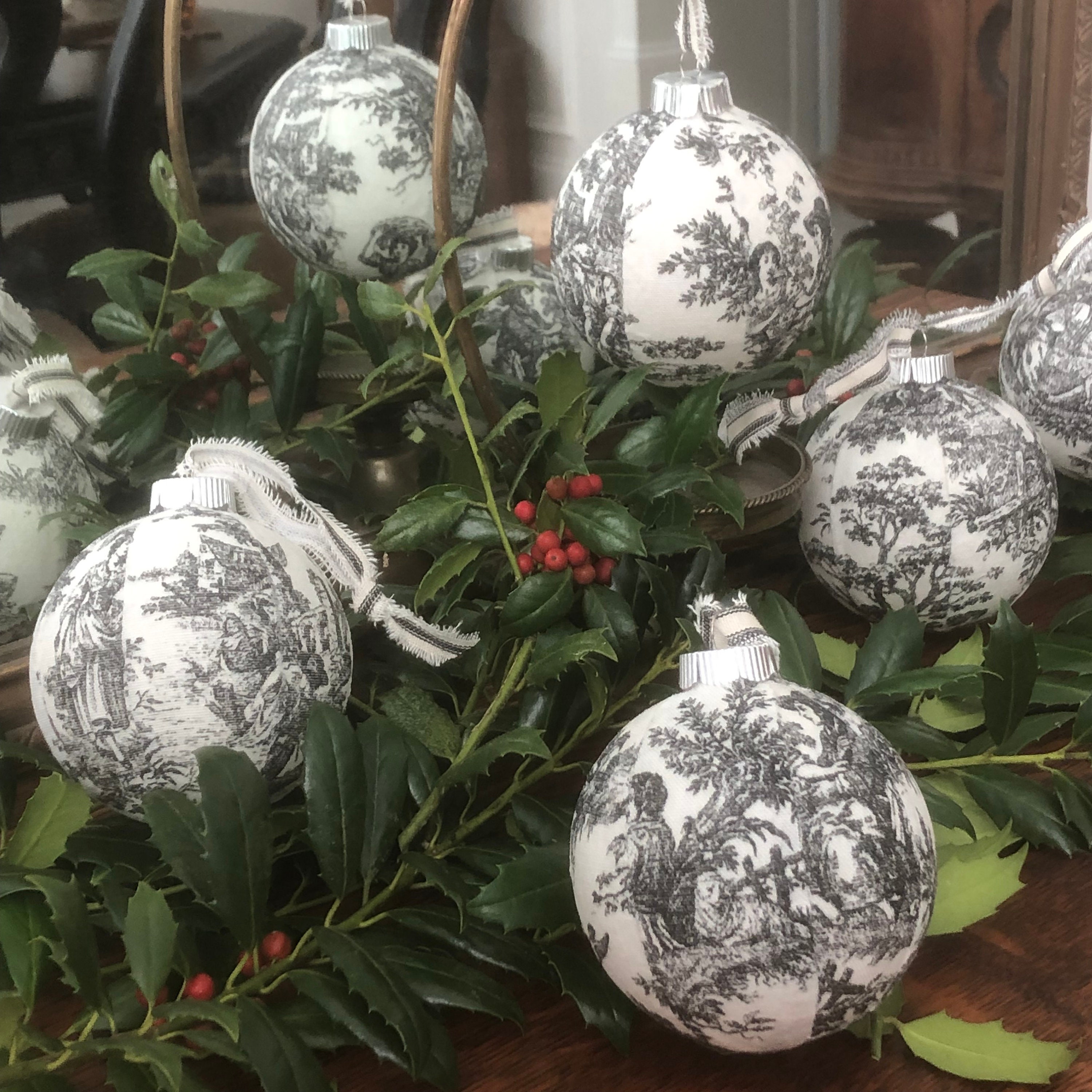 Black and Cream Toile Christmas Tree Ornaments - Etsy