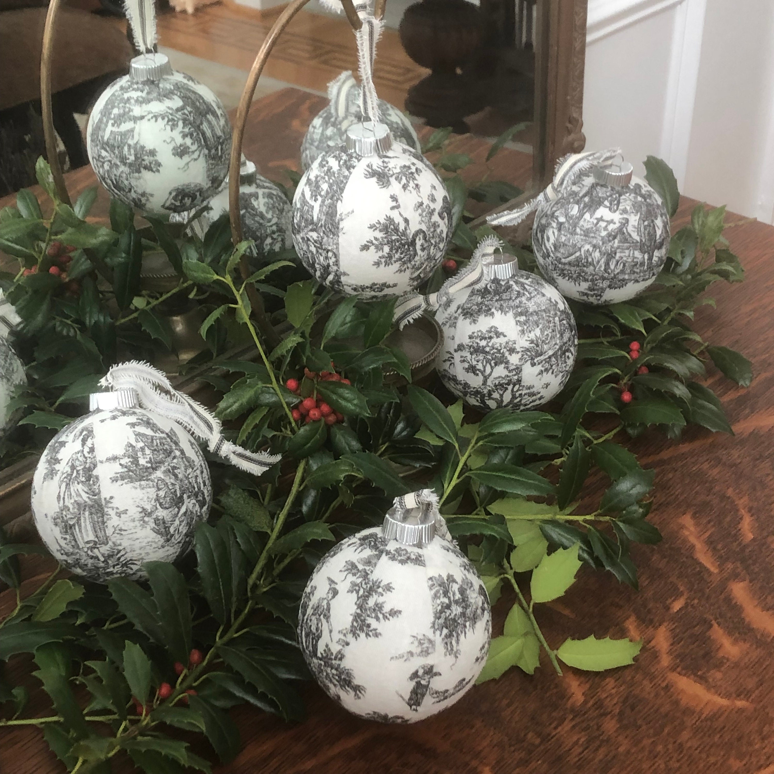 Black and Cream Toile Christmas Tree Ornaments - Etsy
