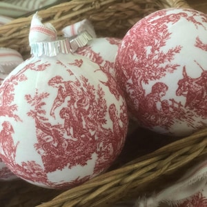 Candy Cane Red Toile Christmas Ornaments - Etsy