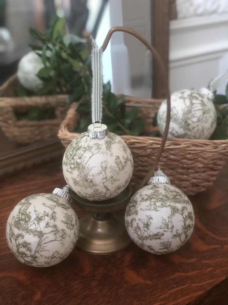 Green Mill Creek Toile Christmas Ornaments - Etsy