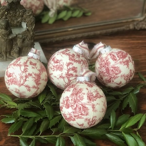 Lot 2: Red and Cream Toile Christmas Tree Ornaments - Etsy