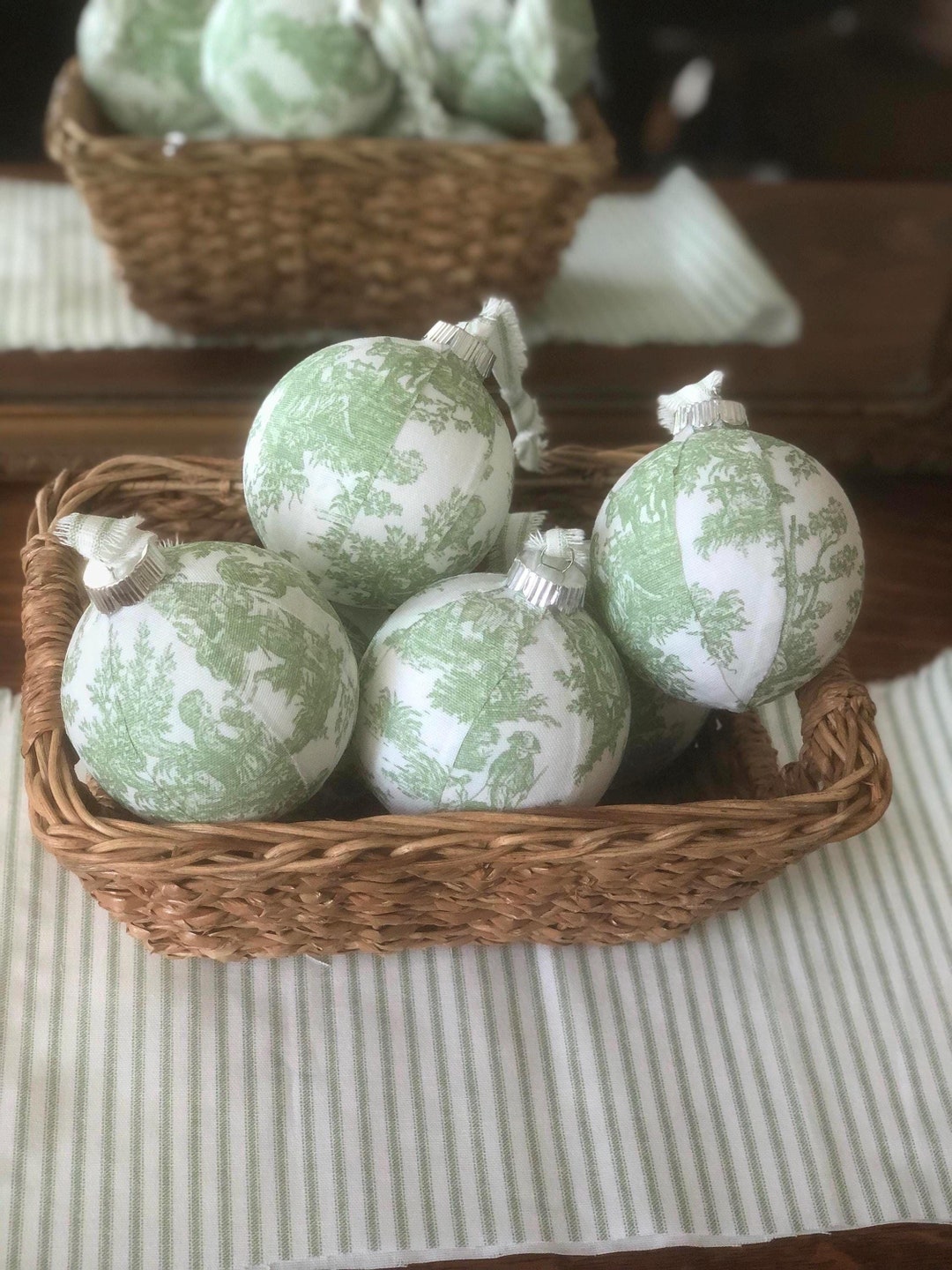 Winter-mint Green Toile Christmas Ornaments - Etsy