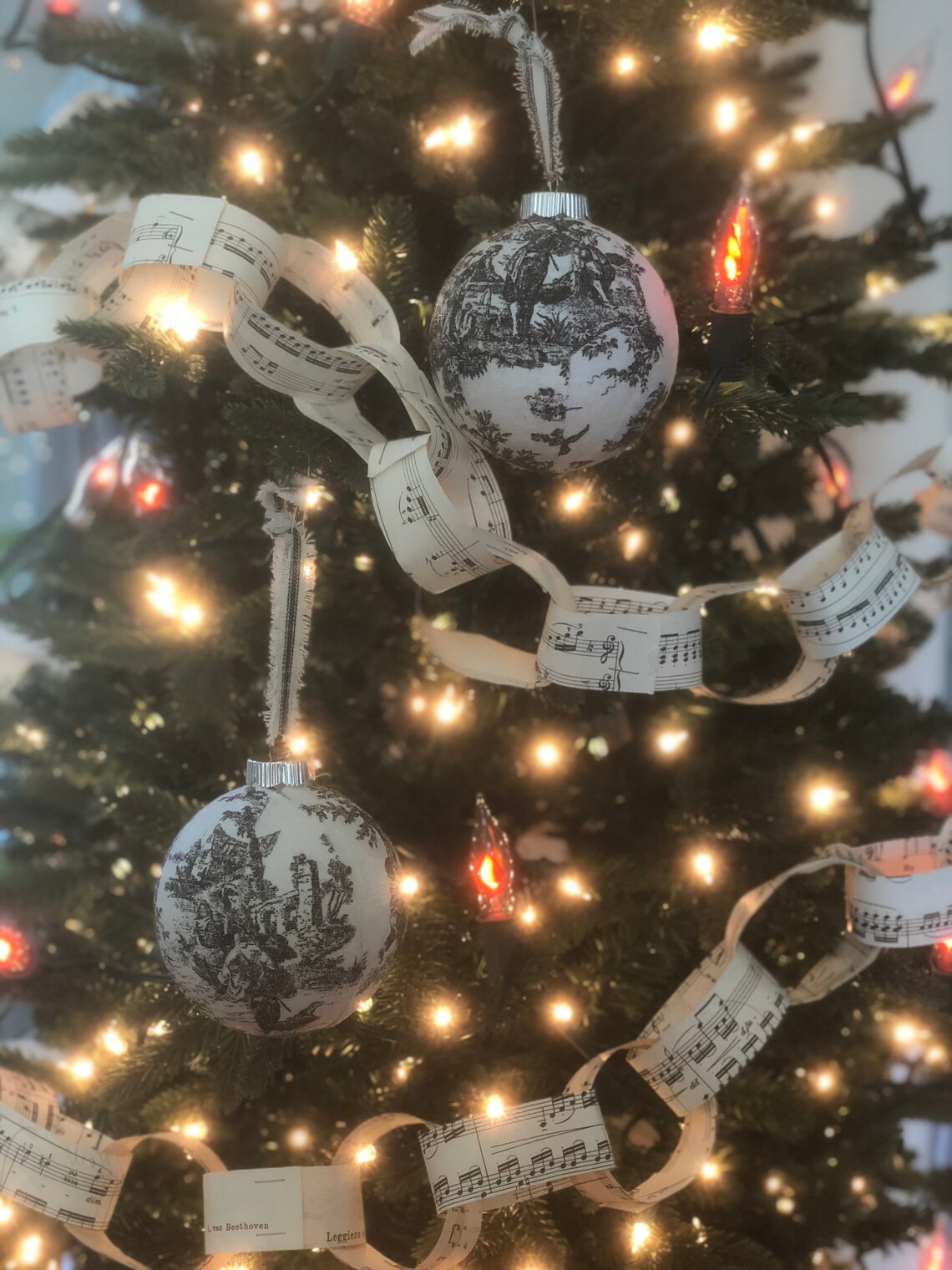 Black and Cream Toile Christmas Tree Ornaments - Etsy