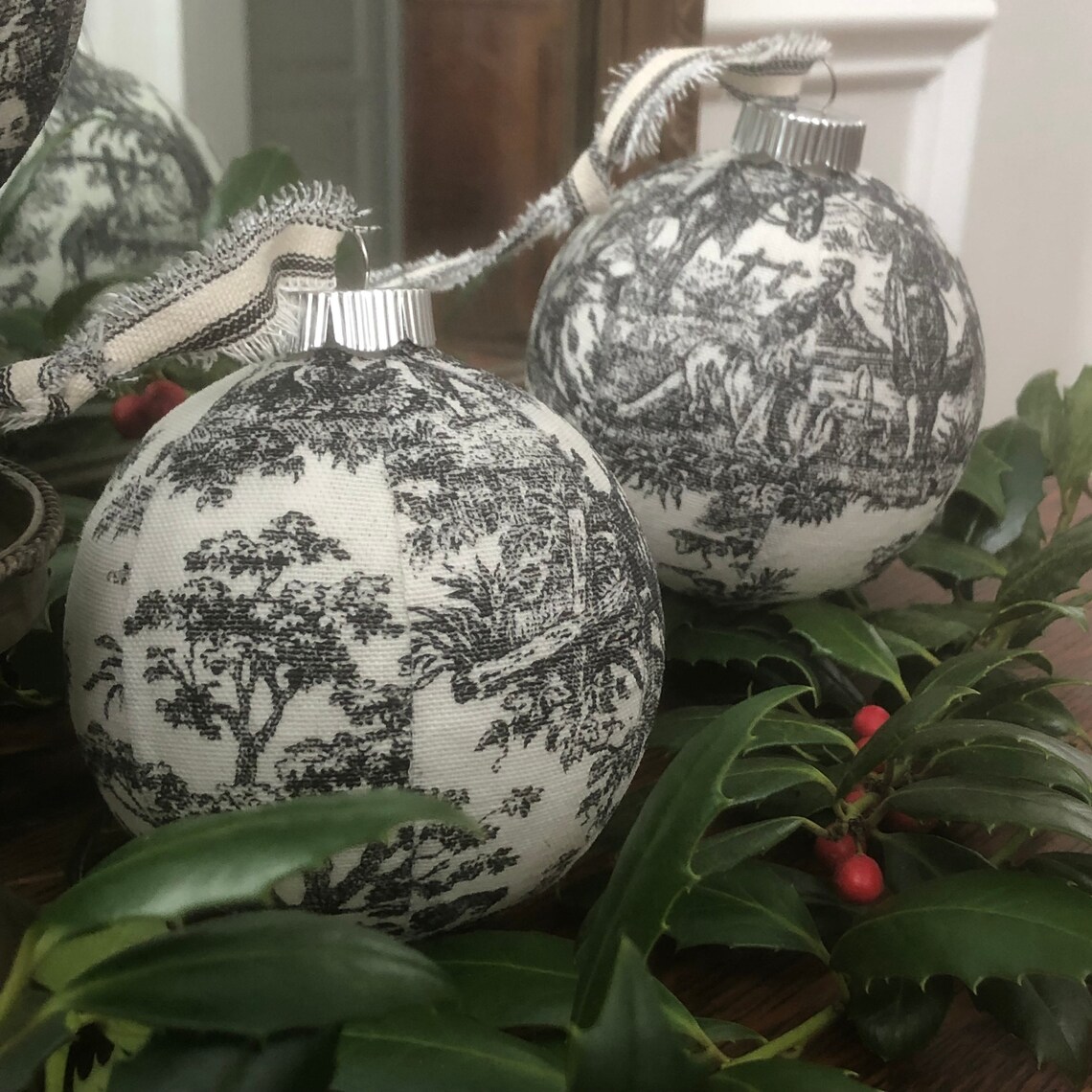 Black and Cream Toile Christmas Tree Ornaments - Etsy
