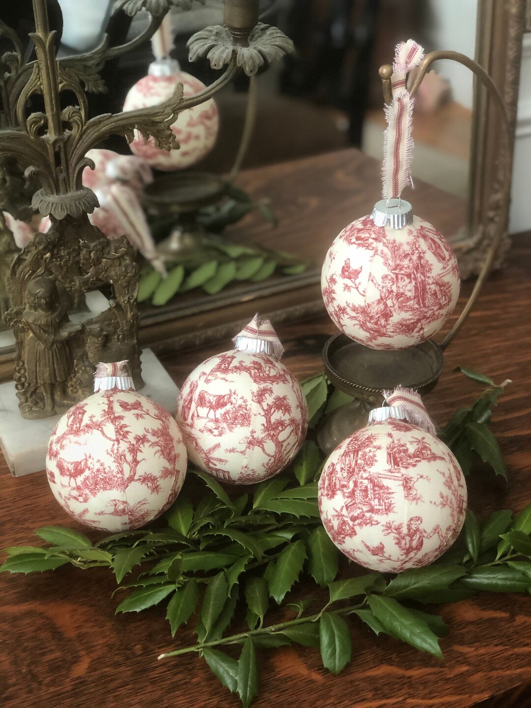 Lot 2: Red and Cream Toile Christmas Tree Ornaments - Etsy