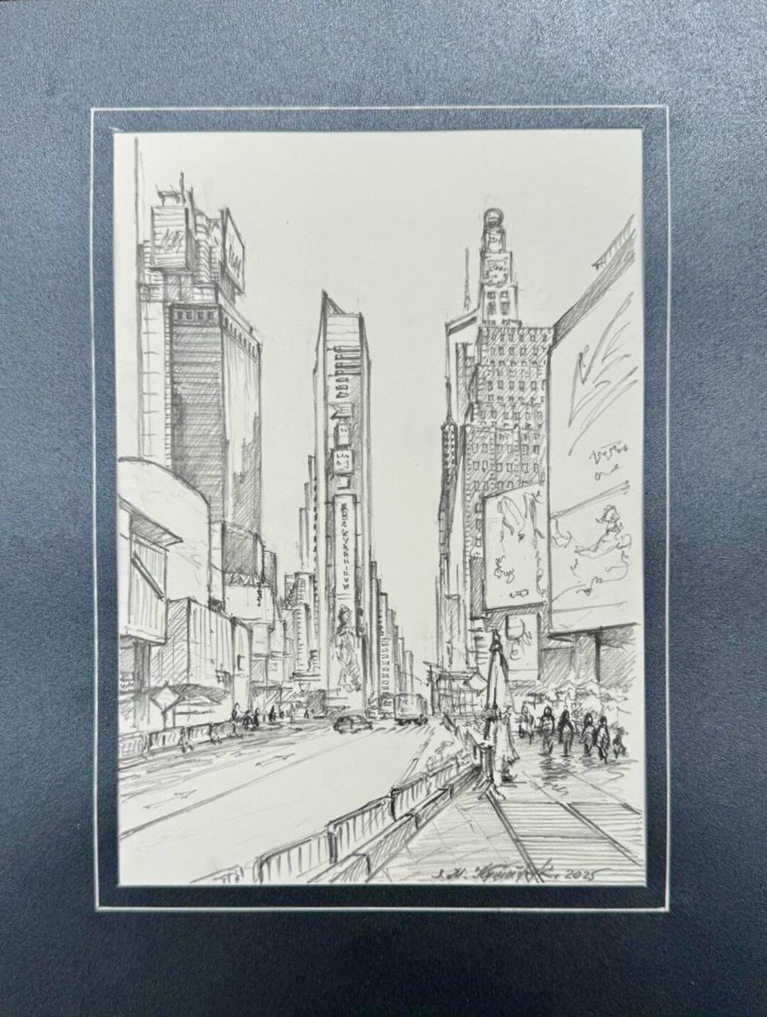 Times Square NYC Pencil Sketch: Original Black & White Art Drawing - Etsy